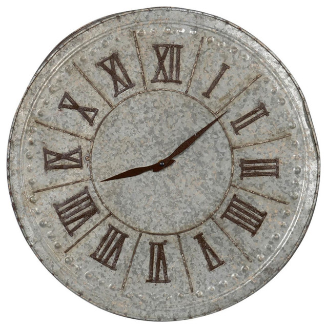 Vintage Galvanized Metal Round Wall Clock - Farmhouse - Wall Clocks ...