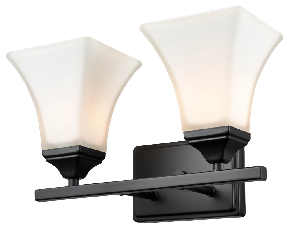 2-Light 14.2" Matte Black Bathroom Vanity Light - Transitional ...