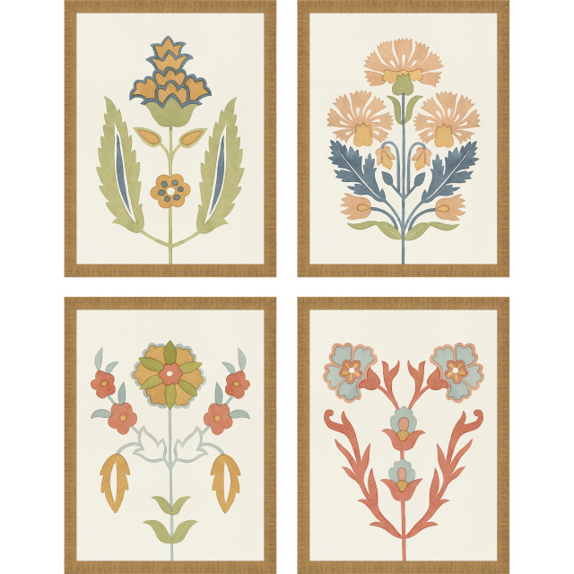 Folk Flourish Artwork, 4-Piece Set - Contemporary - Prints And Posters ...