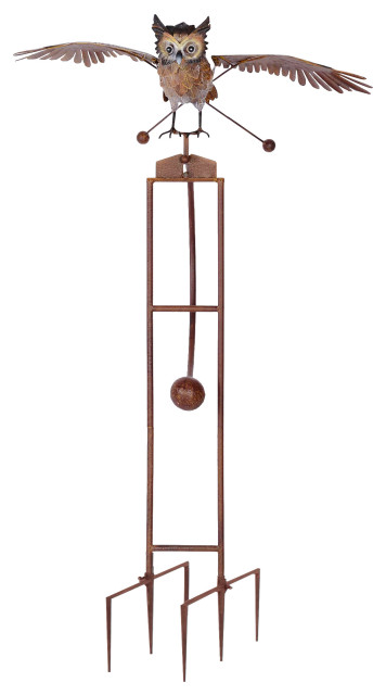 Medium Metal Rocker Flying Owl Rustic Wind Sculpture Garden Stake ...