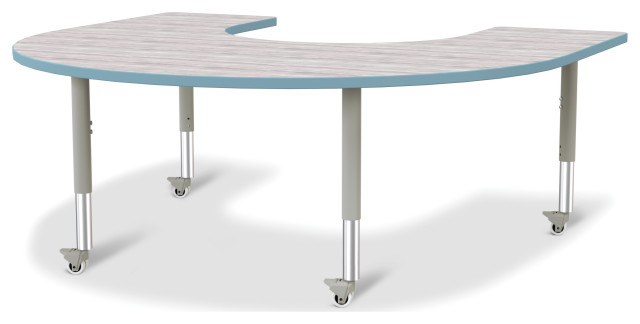 Horseshoe Activity Table - 60" X 66", Mobile - Driftwood Gray/Coastal ...