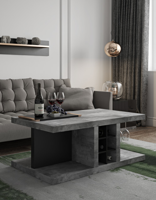 Modern Coffee Bar Table, Wine Rack, Glass Rack, Gray and Black ...