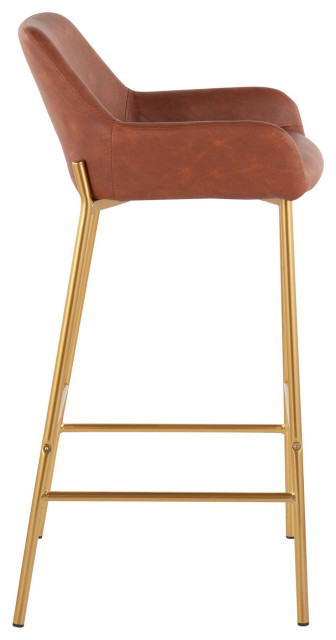 Daniella Fixed-Height Bar Stool, Set of 2, Gold Metal - Midcentury ...