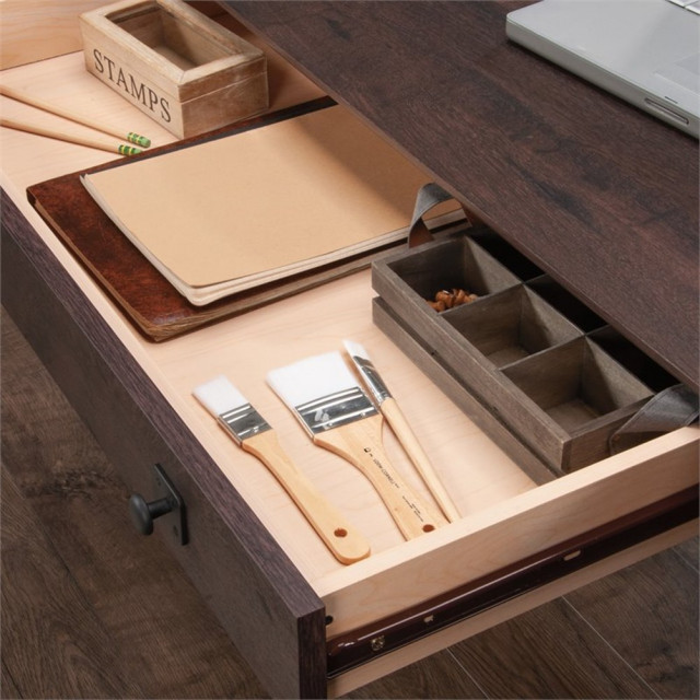 Sauder Carson Forge Engineered Wood Desk in Rustic Cedar/Brown ...