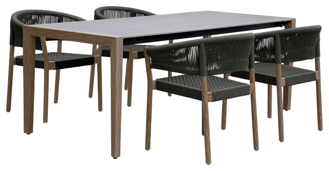 Doris Indoor 5 Pc Dining Set, Light Wood With Superstone With Charcoal ...