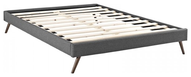 Helen Queen Fabric Bed Frame With Round Splayed Legs - Midcentury ...