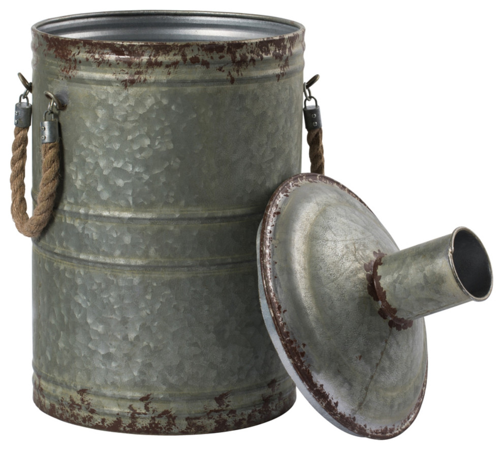 19.5" Rustic Metal Container With Handle - Farmhouse - Decorative Jars ...