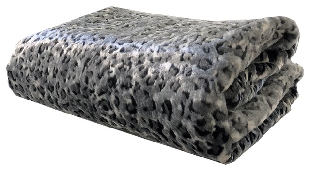 Snow Leopard Faux Fur Gray Luxury Throw, Throw 48W x 60L - Contemporary ...