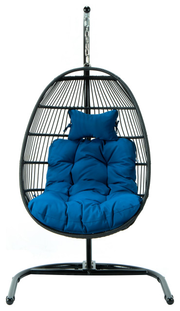 LeisureMod Wicker Folding Hanging Egg Swing Chair, Blue, ESCF40BU ...
