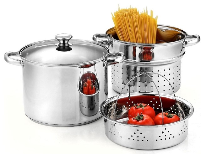 4-Piece Steamer Pot Set, Stainless Steel - Contemporary - Stockpots ...