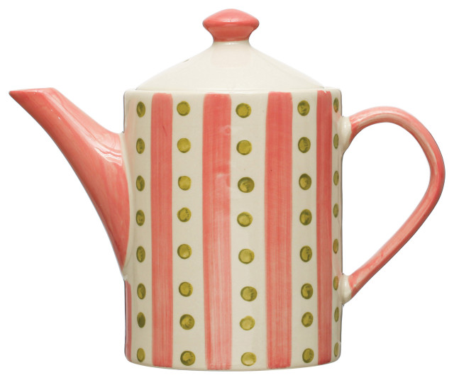 Stoneware Teapot with Painted Design and Strainer, Multicolor ...