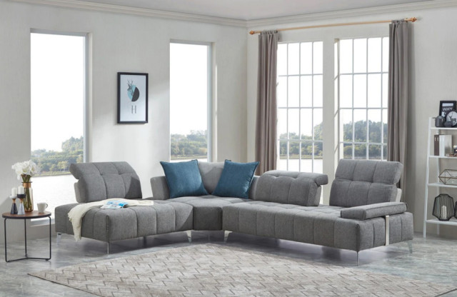 Tara Modern Gray Fabric Sectional Sofa Adjustable Backrest - Midcentury ...