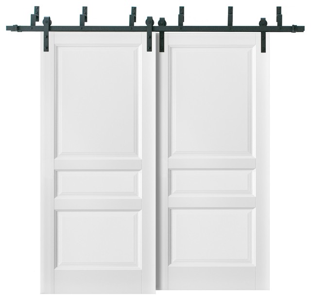 Barn Bypass Doors & 6.6ft Hardware|Lucia 31 Matte White|Shaker Panel ...