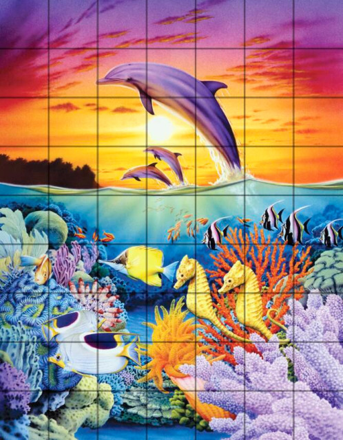 Tile Mural Bathroom Backsplash - Sea Horse Dolphins - by Robin Koni, 29 ...