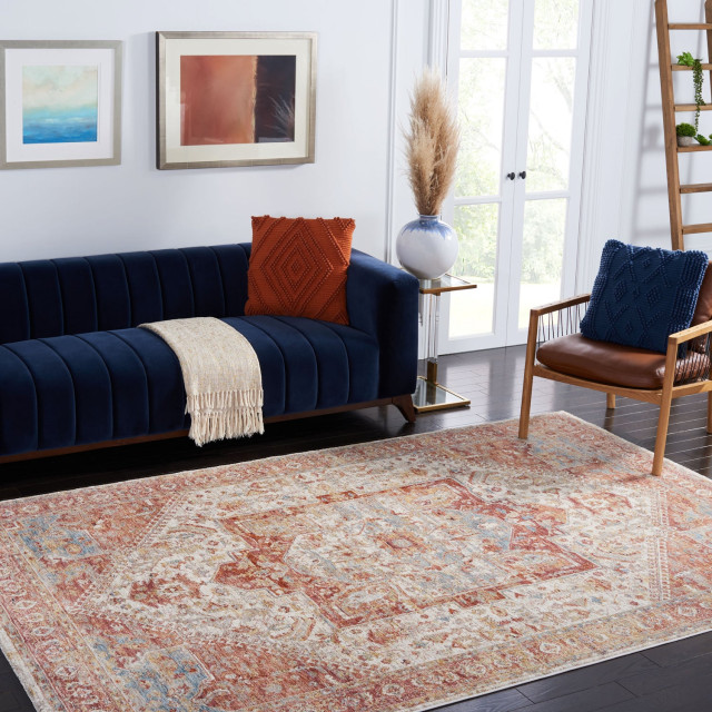 Safavieh Valencia Val568B Vintage and Distressed Rug, Ivory and Rust, 4 ...