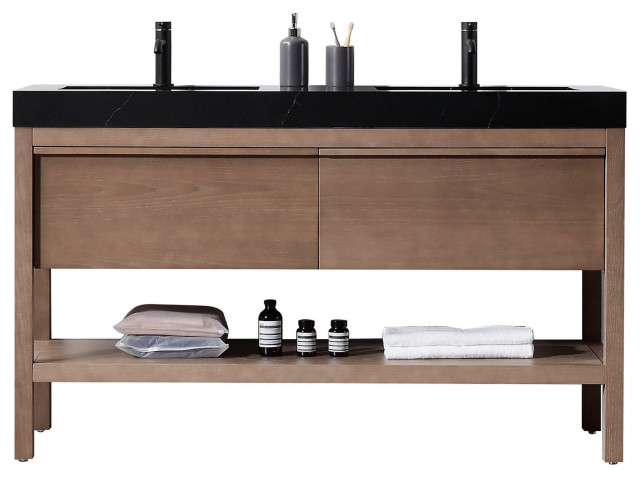 Bibury 60" Chestnut Oak Freestanding Modern Bathroom Vanity ...