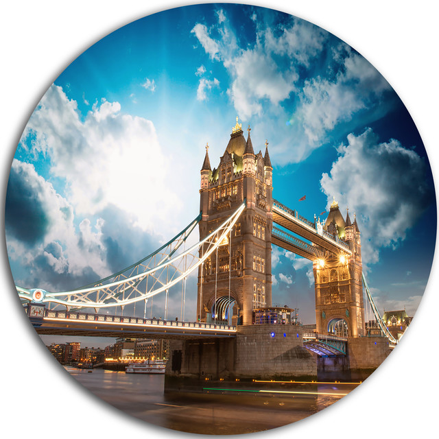 Sunset Over Tower Bridge, Cityscape Photo Disc Metal Wall Art, Disc of ...