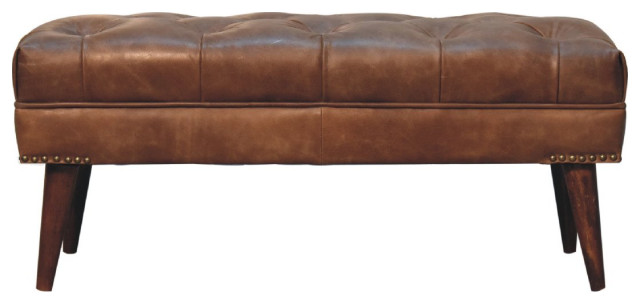 Harbour Brown Leather Bench - Midcentury - Upholstered Benches - by ...