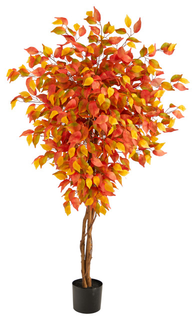 5' Autumn Ficus Artificial Fall Tree - Modern - Artificial Plants And ...