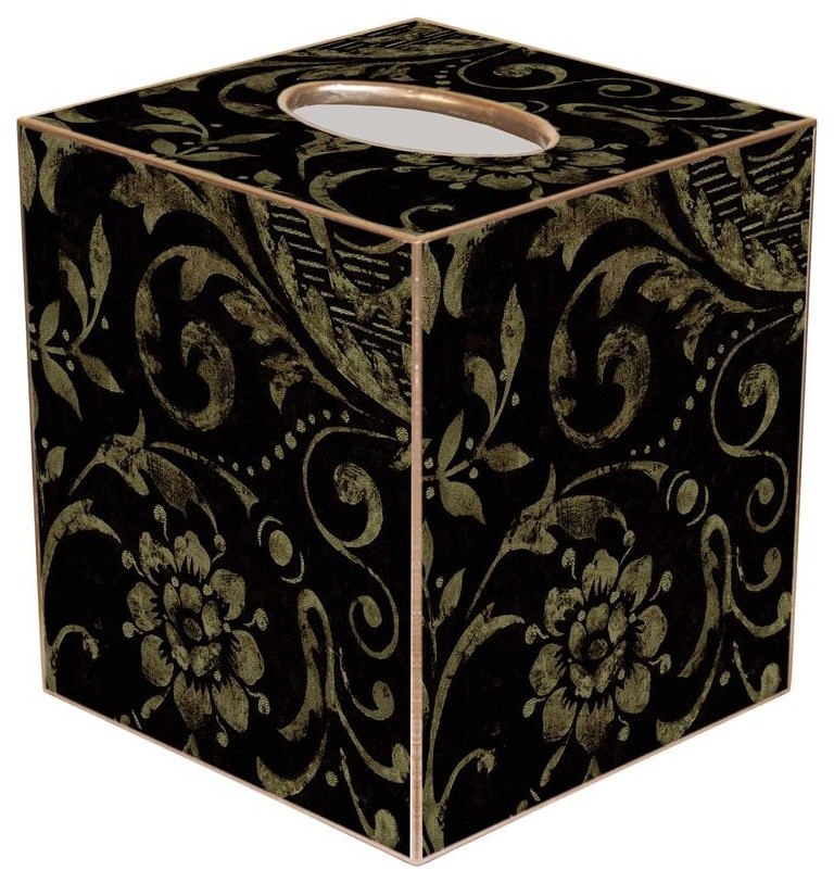 TB855-Black Damask Tissue Box Cover - Traditional - Tissue Box Holders ...