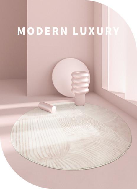 Modern Beige/Grey Short Plush Round Area Carpet, 5'3"x5'3 ...