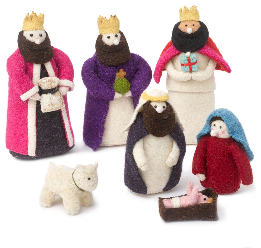 Nativity Scene in Hand Felted Wool - Traditional - Holiday Accents And ...