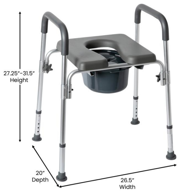 Hercules Shower Commode Chair with Safety Rail, Height Adjustable Frame ...