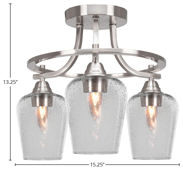 Paramount 3-Light Semi-Flush Light, Brushed Nickel, 5" Clear Bubble Glass - Transitional - Flush ...