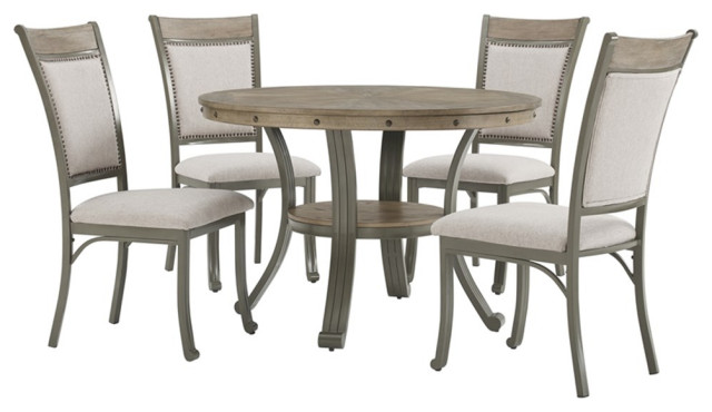 Linon Franklin 5 Piece Upholstered Dining Set in Gray Wash Wood and ...