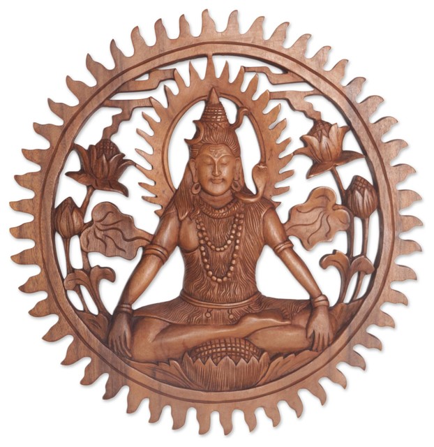 Lord Shiva Wood Wall Relief Panel - Asian - Wall Accents - by NOVICA ...