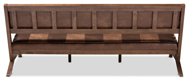 Rovelyn Rustic Brown Faux Leather Effect Walnut Finished Wood Sofa ...