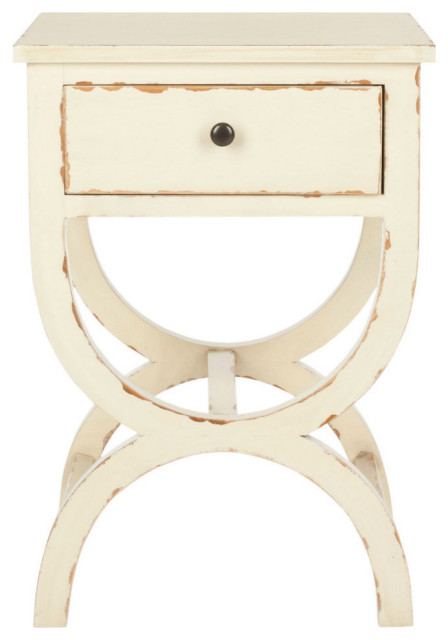 Casey Accent Table With Storage Drawer, Distressed Vanilla - Farmhouse ...