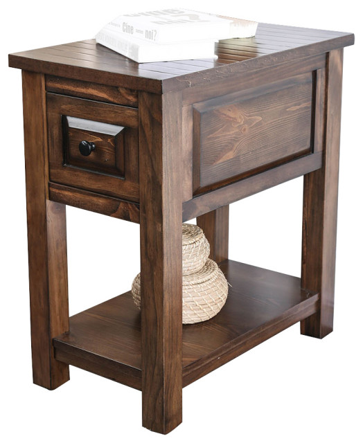 Transitional Side Table with Plank Top and 1 Drawer, Walnut Brown ...