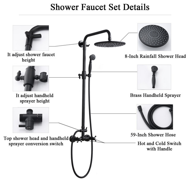 Antique Brass Bathroom Shower Faucet Set Wall Mounted Exposed Shower ...