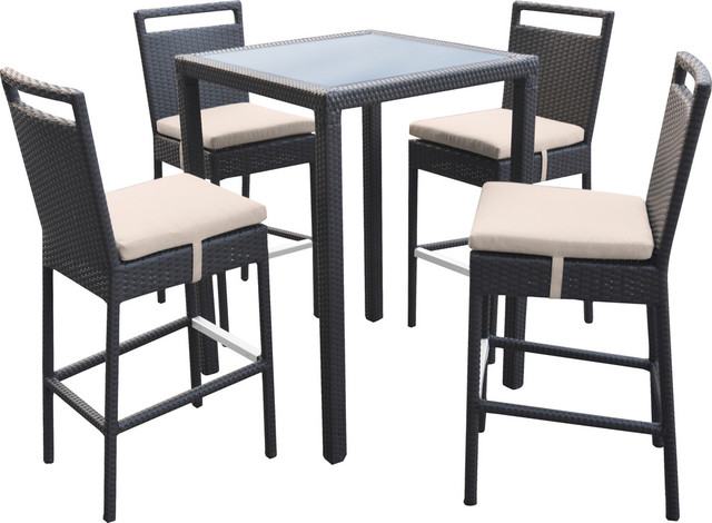 Armen Living Tropez Outdoor Patio Wicker Bar Set (Table with 4 ...