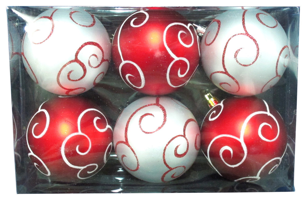 6-Pack Red And White Ball Ornament With Swirl Design - Contemporary ...