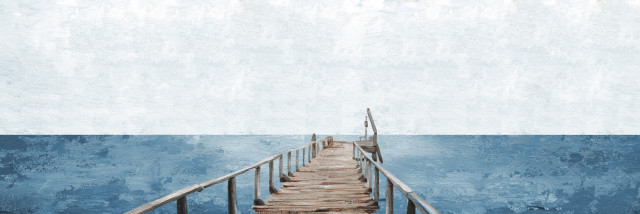 "Old Wooden Dock" Painting Print on Wrapped Canvas, 45x15 - Beach Style ...
