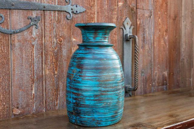 Antique Blue Indian Wooden Milk Pot - Farmhouse - Indoor Pots And ...