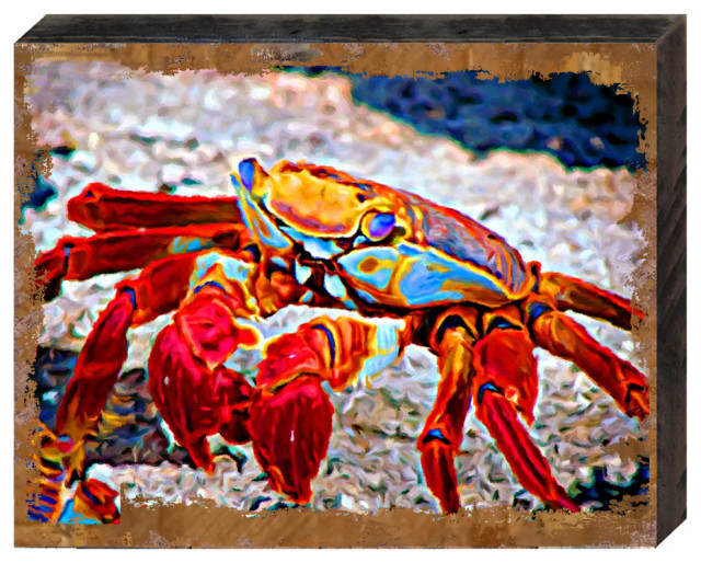 Crab Wooden Block, 12 X 9 - Beach Style - Outdoor Wall Art - by G ...