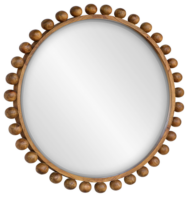 Cyra Wood Round Mirror, Walnut - Traditional - Wall Mirrors - by ...