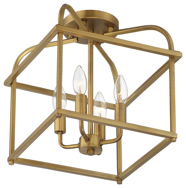 4-Light Ceiling Light, Matte Black, Natural Brass - Transitional ...