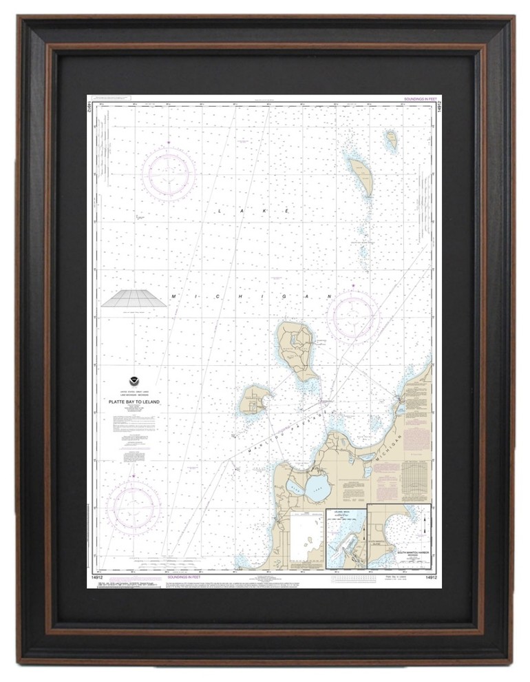 Framed Nautical Chart, Lake Michigan Platte Bay to Leland, 17x24 ...