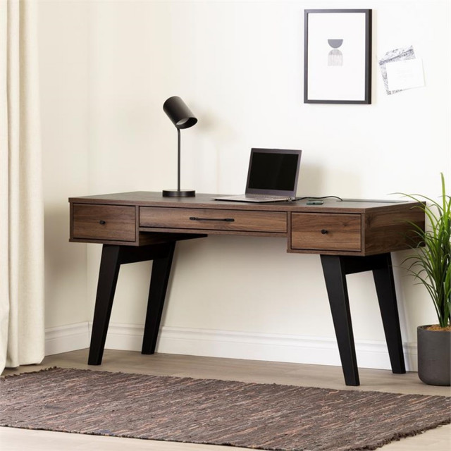 Pemberly Row Computer Desk with Power Bar Natural Walnut Pemberly Row ...