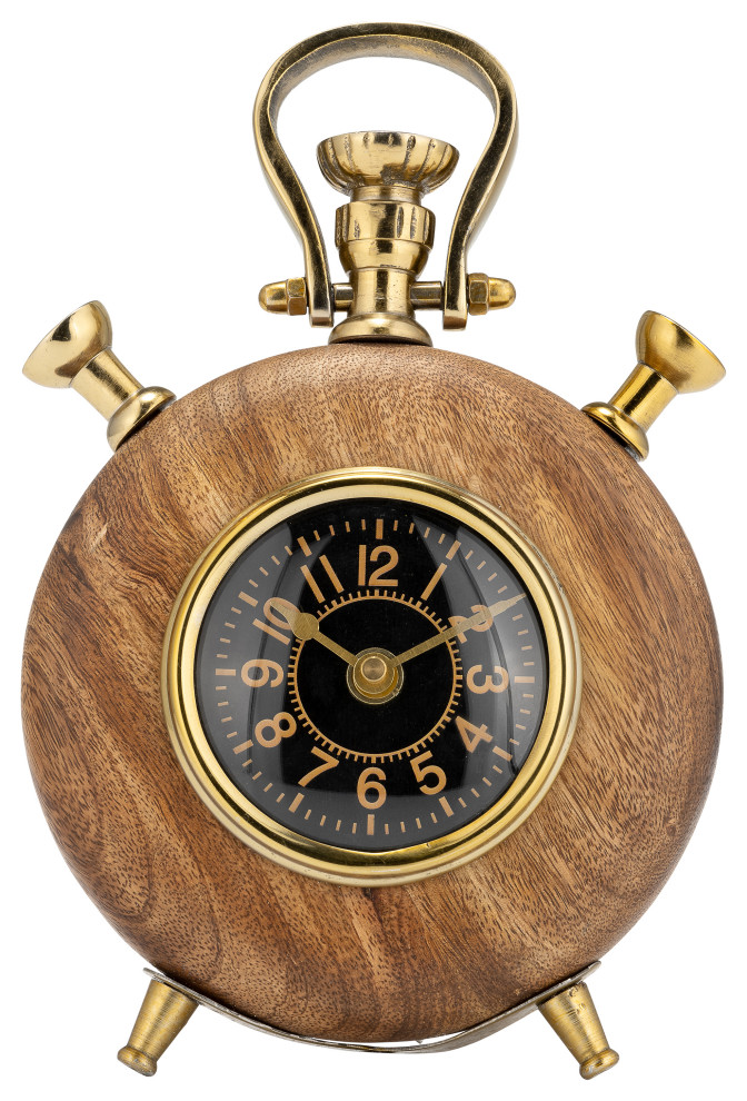 Wood, 8" Antique Table Clock, Brown - Traditional - Desk And Mantel ...