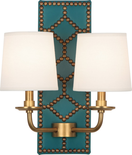 Williamsburg Lightfoot Wall Sconce, Mayo Teal Leather and Aged Brass ...