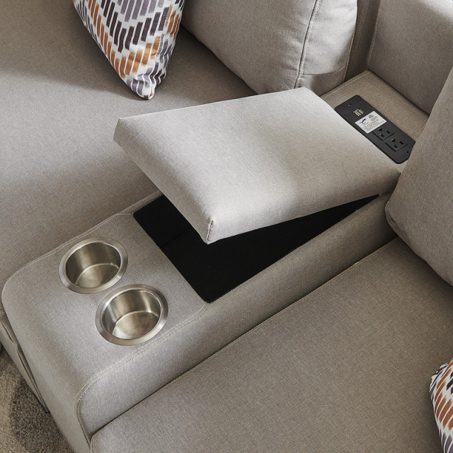 Amira Beige Fabric Reversible Sectional Sofa With Usb Console and ...