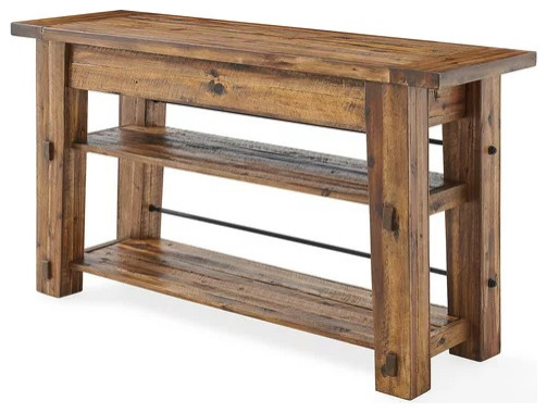 54" Industrial Rustic Acacia Wood Console Table with Two Shelves, Brown ...