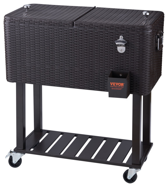 VEVOR 80Qt Rolling Cooler Cart w/Bottle Opener Drainage Patio Party Bar ...