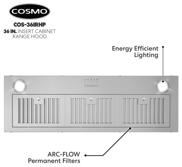 Cosmo 36" Insert Range Hood With Push Button Controls, Stainless Steel ...