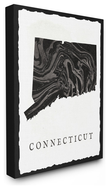 Black and Grey Marbled Paper Connecticut State Silhouette Canvas, 24 ...